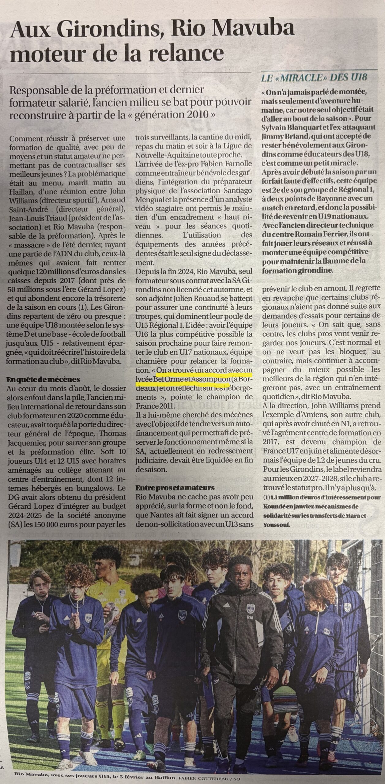 Bel Orme et le centre de formation des Girondins | Lycée Bel Orme